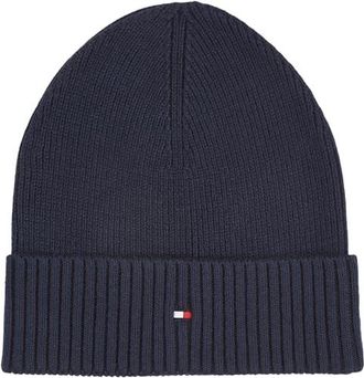 Tommy Hilfiger Bonnet Homme Flag Cotton Beanie avec Cachemire, Bleu (Space Blue), Taille Unique