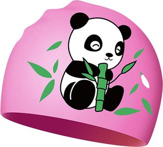 Generic Badekappe Kinder Silikon Schwimmkappe Süße Cartoon Panda Druck Badekappen wasserdichte Badehaube Jungen Mädchen Bequeme Silikonkappen Badekappekinder 
