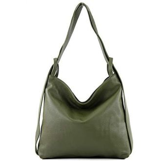modamoda.de T192 - Sac &agrave; dos pour femme, italien 2in1, en cuir, couleur:Gris Tente (vert olive)