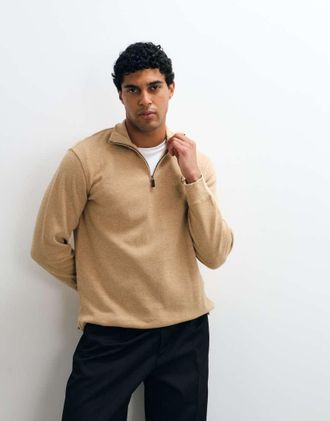 Polo Ralph Lauren pull &agrave; col zipp&eacute; 1/4 en maille c&ocirc;tel&eacute;e beige avec logo icon-Neutre