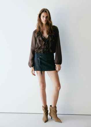 Mango Blouse Lyocell volants marron - Femme - XS - MANGO