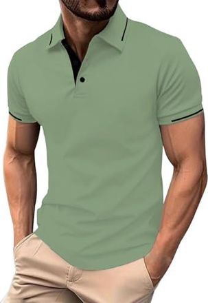 Generic Polo pour homme - Couleur unie - Élégant - Manches courtes - Polo de sport - Col en V - Haut basique - Polo classique - Pour lextérieur - Avec boutons