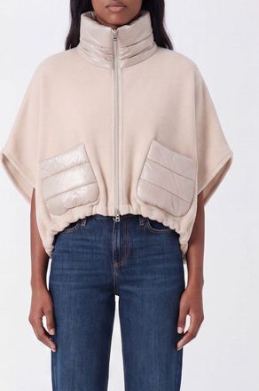 Herno Cape courte en m&eacute;lange de laine et cachemire avec col montant et fermeture zipp&eacute;e