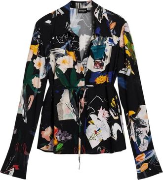 Desigual Femme, Blouses et Chemises, Noir, Taille: 42 FR Chemisier &agrave; manches longues et col classique avec imprim&eacute; floral et fermeture boutonn&eacute;e
