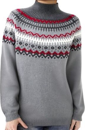 Generic Pull Fairisle pour femme - Pull islandais tendance &agrave; col roul&eacute; pour femme - Pull dhiver chaud en polaire - Pull d&eacute;contract&eacute; &agrave; manches longues - Pull t