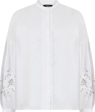 Max Mara Femme, Blouses et Chemises, Blanc, Taille: 36 FR Chemise en Lin avec Dentelle Sangallo