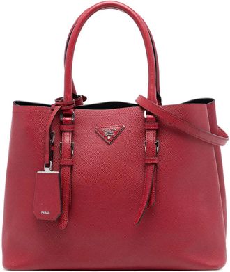 Prada Hobo Bags - Large Saffiano Cuir Double Satchel - Gr. unisize - in Rot - f&uuml;r Damen