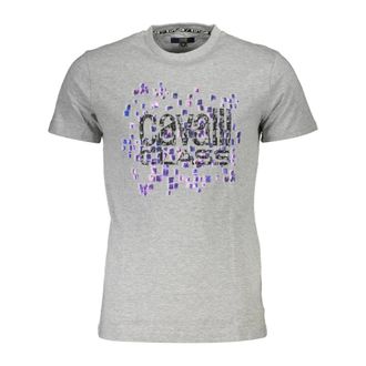 Cavalli Homme, Tops, Gris, Taille: L T-shirt Homme Manches Courtes Gris Imprim&eacute;