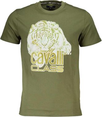 Cavalli Gr&uuml;nes Baumwoll-T-Shirt mit Drucklogo - - Tops - Herren - Gr&uuml;n - L