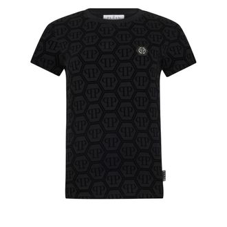 Philipp Plein Pure Fit T-Shirt Jacquard Monogram - - Tops - Damen - Schwarzk - L