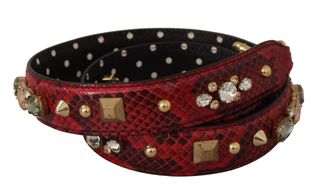 Dolce & Gabbana Womens Red Python Leather Crystals Reversible Shoulder Strap Bag