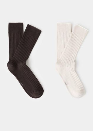 Mango Lot 2 paires de chaussettes c&ocirc;tel&eacute;es coton marron - Homme - 40-42 - MANGO MAN