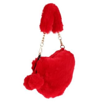 FOMIYES Paquet &agrave; Main en Peluche Rouge de Coeur Paquet &agrave; Main pour Femme Doux et Petit en Fourrure Moelleuse pour Sorties Shopping et Usage Quotidien