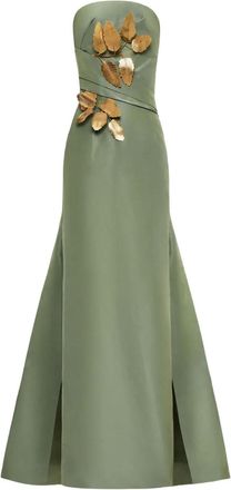 Oscar De La Renta Faille-Abendkleid mit Blattdetail - Grün