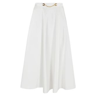 Elisabetta Franchi Rock in Duchess-Satin mit Schmucklogo - - Skirts - Damen - Wei&szlig; - XS