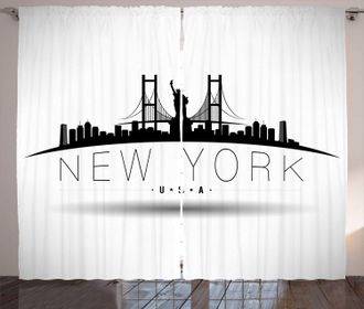 Abakuhaus NYC Rustikaler Gardine, Sehensw&uuml;rdigkeiten New York USA Wording, Schlafzimmer Kr&auml;uselband Vorhang mit Schlaufen und Haken, 280 x 225 cm, Pale Grau Kok