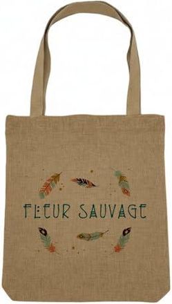 Fabulous Sac Shopping Tote Bag Aspect Lin - Fleur Sauvage Nature Boh&eacute;mien - Sac de Courses Toile Epaisse 360g Beige Naturel Cabas Port&eacute; Epaule Solide Imprim&eacute; e