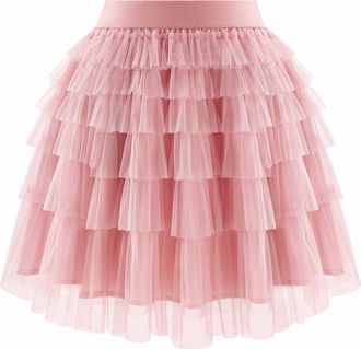 Bbonlinedress Damen Tutu T&uuml;llrock pink Petticoat Unterrock Cosplay mini Rock Kurz Tanzrock T&uuml;ll Ballett Kost&uuml;me Karneval Fastnacht Fasching Blush XL