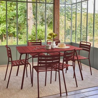 Sweeek Table de jardin pliante m&eacute;tal + 6 assises. Amelia. terre de sienne. 141.2 x 80 x 72.5cm