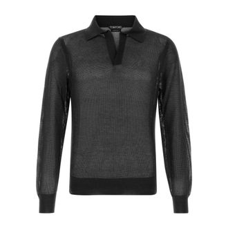 Tom Ford Homme, Tops, Noir, Taille: M Polo 18Gg en maille de coton et soie LS sans boutons