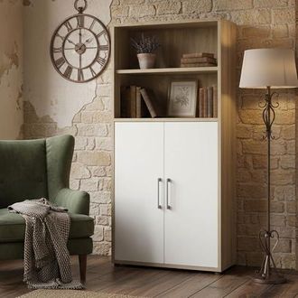 Dmora Kommode Louna, Wohnzimmerbuffet, Wohnzimmer-Sideboard, Moderne K&uuml;chen-Speisekammer, 89x40 h186 cm, Eiche und Wei&szlig;