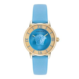 Versace Femme, Accessoires, Bleu, Taille: ONE Size Montre &agrave; bracelet en cuir La Medusa