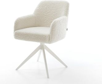 DELIFE Drehstuhl Greg-Flex Teddystoff Beige Kreuzgestell breit Wei&szlig; 360&deg; drehbar Wippfunktion Taschenfederkern, Esszimmerst&uuml;hle