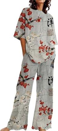 Generic Ensemble de pyjama en coton pour femme, pyjama d&eacute;t&eacute; deux pi&egrave;ces pour femme, ensemble de v&ecirc;tements de d&eacute;tente confortables, hauts &agrave; manches courtes et 