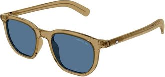 Montblanc Geometrische braune Sonnenbrille mit blauen Gl&auml;sern - - Accessories - unisex - Braun - 50 MM