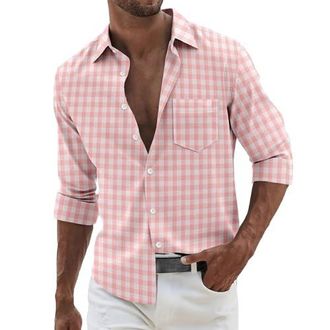 Generic Chemises pour homme, chemise &agrave; carreaux l&eacute;g&egrave;rement cintr&eacute;e, chemises &agrave; manches longues avec poche, chemise &agrave; carreaux, haut d&eacute;t&eacute; l&eacute;ger, haut tendance,