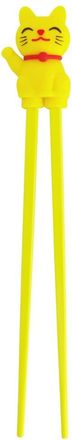 Tokyo Design Studio ESS-St&auml;bchen f&uuml;r Kinder, gelb, 22 cm, mit s&uuml;&szlig;er Gl&uuml;cks-Katze als Halterung f&uuml;r Anf&auml;nger, St&auml;bchen auswechselbar