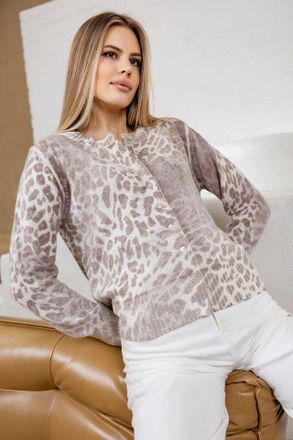 Six-O-Seven Strickjacke Leoparden Inside-Out Strickjacke Kaschmir modern elegant Fr&uuml;hling