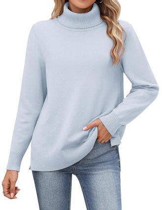 Zeagoo Damen Rollkragenpullover Elegant Rollkragen Pullover Langarm Casual Turtleneck Gestrickt Strickpullover Für Herbst Winter Hellblau M