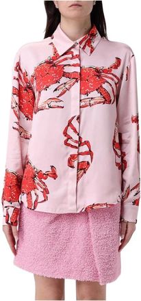 Msgm Msgm, Femme, Blouses et Chemises, Rose, Taille: 44 FR Crab Print Silk Blouse