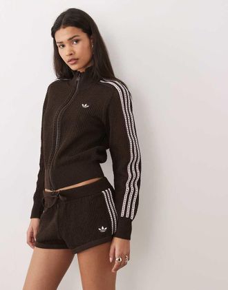 adidas Originals Firebird - Haut de surv&ecirc;tement en maille crochet&eacute;e - Caf&eacute; aurora-Brown