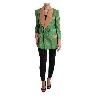 Dolce & Gabbana Gr&uuml;ner Blumiger Doppelreihiger Mantel Jacke - - Jackets - Damen - Gr&uuml;n - S