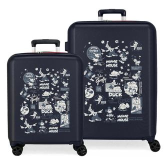 Disney 100 Special Shine Mickey Comic Kofferset Blau 55/70 cm Starres ABS Integrierter TSA-Verschluss 119L 6,8 kg Handgepäck mit 4 Doppelrollen