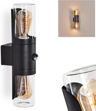 HOFSTEIN Außenwandleuchte Morbak, Außenleuchte mit Bewegungsmelder aus Metall/Glas in Schwarz/Klar, moderne Wandlampe 2-flammig für Terrasse/Hof/Eingangsbereic