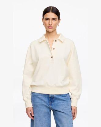 Arket Sweatshirt Aus French Terry Mit Polokragen -Wei&szlig;