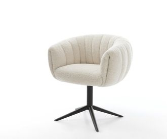 DELIFE Drehstuhl Jada-Flex Teddystoff Beige Fu&szlig;kreuz Schwarz 360&deg; drehbar Wippfunktion Taschenfederkern, Esszimmerst&uuml;hle