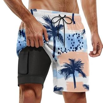 Generic Maillot de bain pour homme - Pantalon de plage double couche pour homme - Style d&eacute;t&eacute; d&eacute;contract&eacute;, Rose clair, 3XL