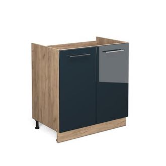 Vicco Meuble Bas sous-&eacute;vier Fame-Line, Bleu fonc&eacute; Brillant/Ch&ecirc;ne de Force dor&eacute;, 80 cm sans Plan de Travail