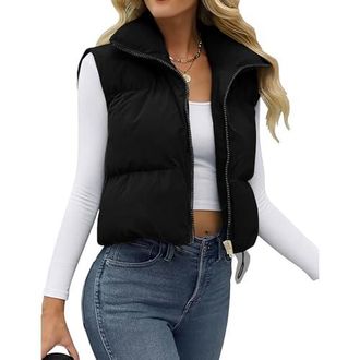 Jamron Femme Style Y2K Hiver Gilet Matelass&eacute; Court Col Montant Gilet Rembourr&eacute; SN0712181 Noir L