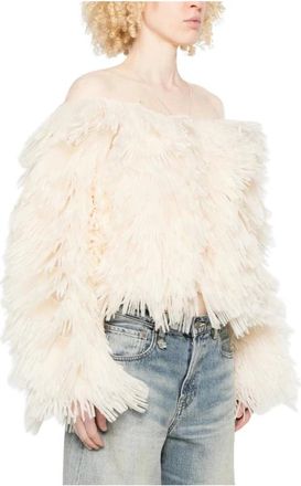 Elisabetta Franchi Femme, Vestes, Beige, Taille: 40 FR Veste en Tulle et Organza avec Franges