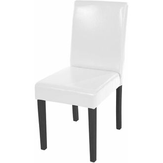 Hhg [JAMAIS UTILIS&Eacute;] Chaise de salle &agrave; manger Littau, chaise de cuisine, similicuir, blanc, pieds fonc&eacute;s