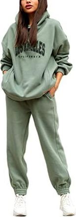 Onsoyours Tomwell Femmes Survêtement Ensemble 2Pcs Suit Mode Ample Manches Longues Sweatshirt Hiver Chaude Sweats à Capuche Et Jogging Pantalons Sportswear Femm