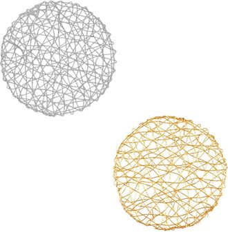 Valiclud 2 Stück Runde Handgefertigte Platzsets Gewebtem Papierfaser Dekorative Tischmatten in Gold und Silber Rutschfestes Hohles Design für Teller Tassen für