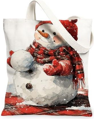Generic Joli sac fourre-tout en toile motif bonhomme de neige r&eacute;utilisable, sacs d&eacute;picerie r&eacute;utilisables, l&eacute;gers et lavables en toile pour le shopping, les vo