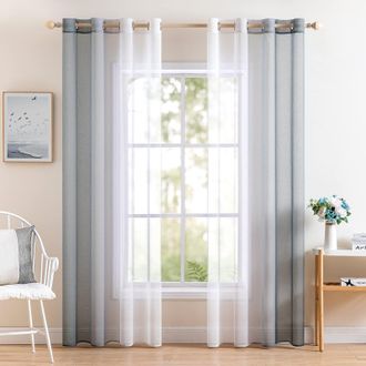 Miulee 2er Set Voile Vorhang Zweifarbiger Vorhang mit Ösen Transparente Gardine Ösenschal Fensterschal Lichtdurchlässig für Schlafzimmer, 140x122cm, Grau