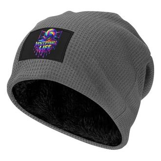 Ahdyr Bonnet en Maille gaufr&eacute;e Volleyball Drip Game Day, Polaire, Chaud et Chaud pour lhiver, pour Hommes et Femmes, Noir